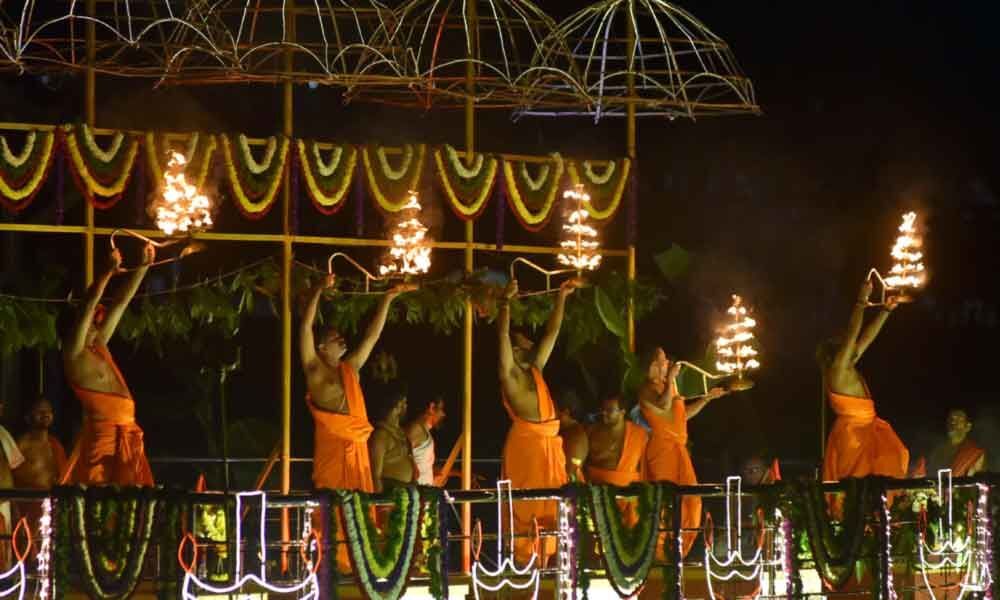Vijayawada: Pancha Harathi offered to River Krishna at Durga Ghat