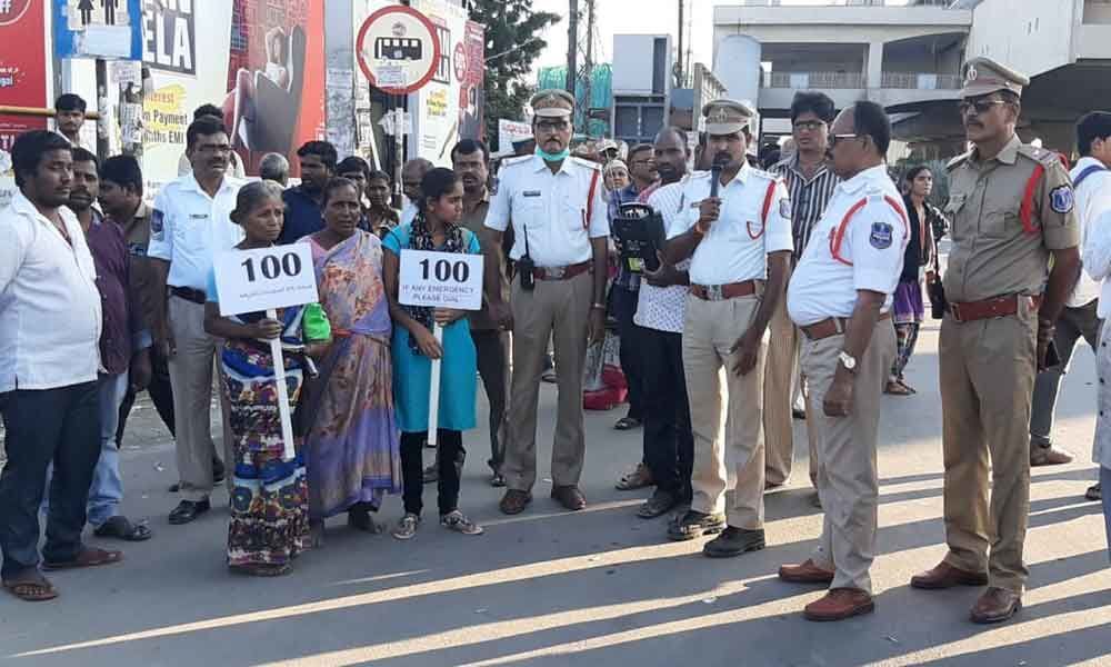 Awareness spread on Dial 100 at Uppal Crossroads
