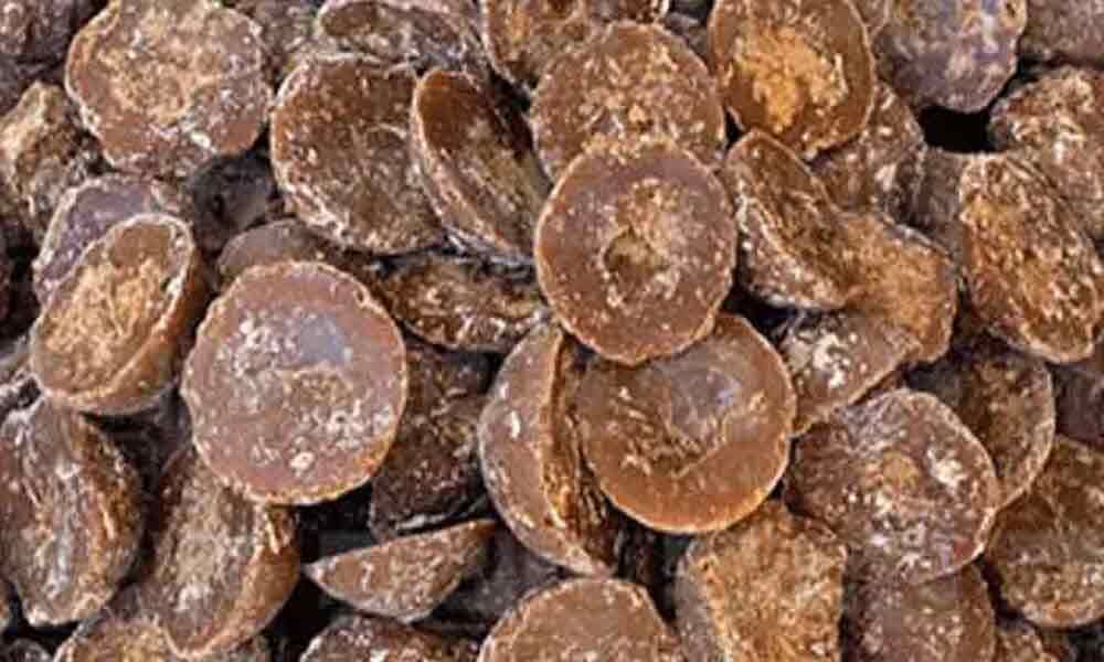 Black jaggery seized in Bhupalpally, 2 held