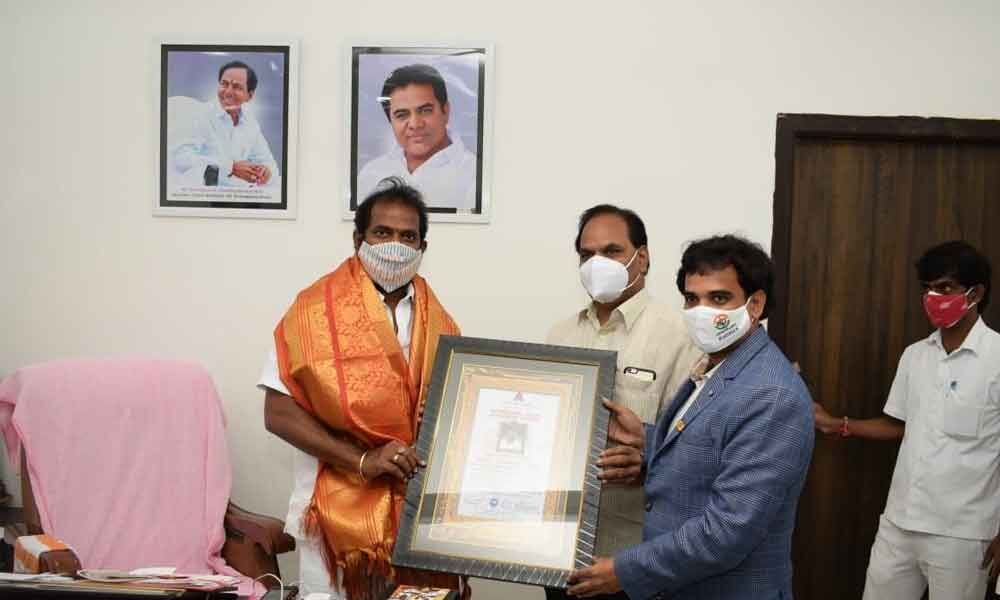 Minister Srinivas Goud felicitated with award