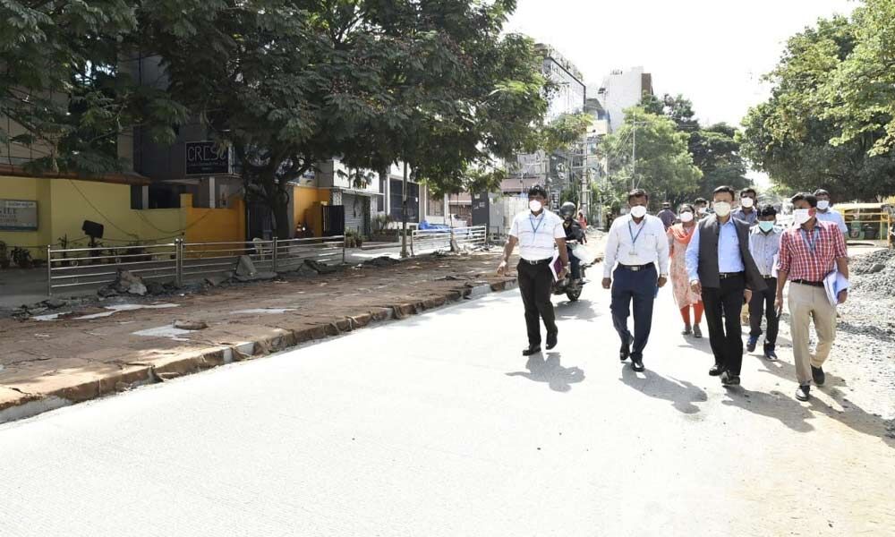 Gaurav Gupta inspects road white topping work in Bengaluru