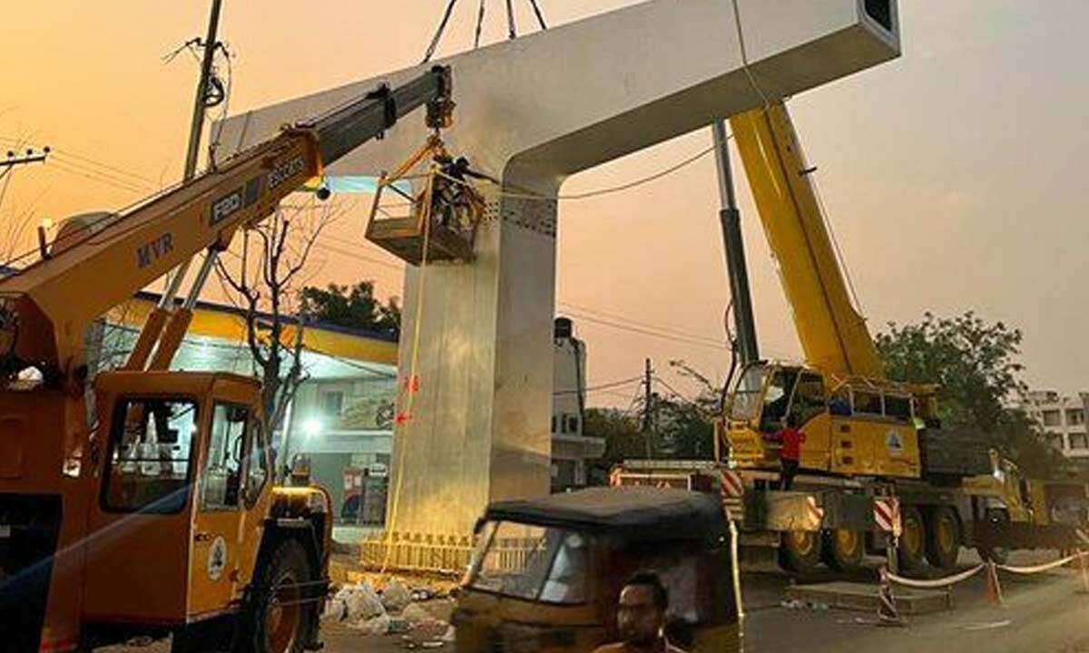 Hyderabad: Pier cap of first steel bridge successfully completed