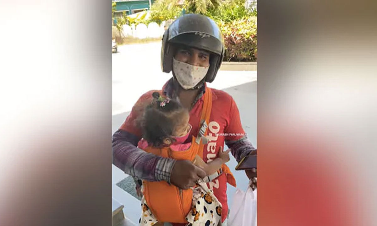 Watch The Trending Video Of Zomato Delivery Partner Carrying His Kids ...