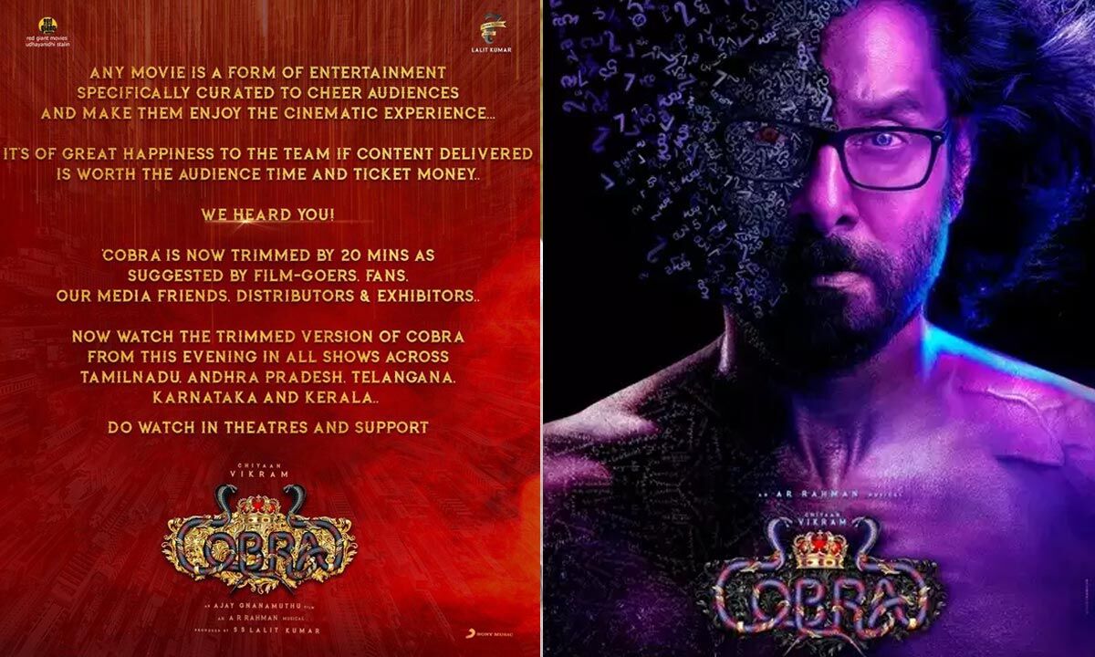 Vikram's Cobra Movie Is Trimmed And The Latest Version Is In Theatres ...