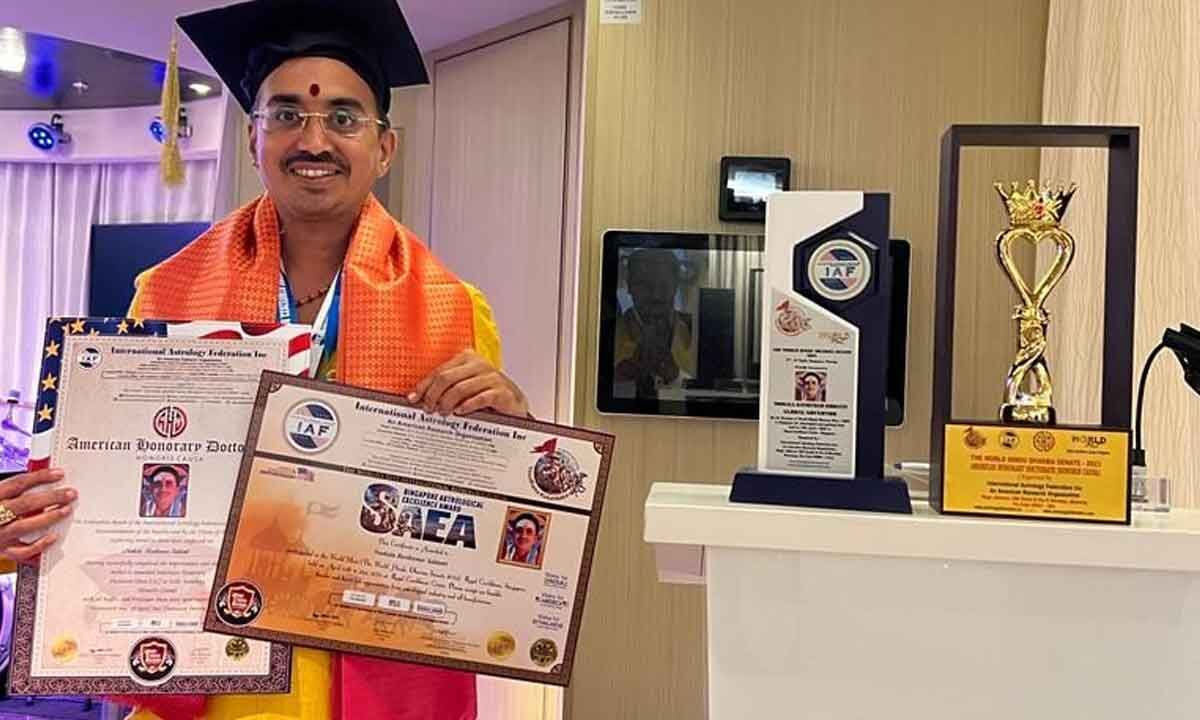 Rajamahendravaram: Astrologer Ravi Kumar awarded honorary doctorate