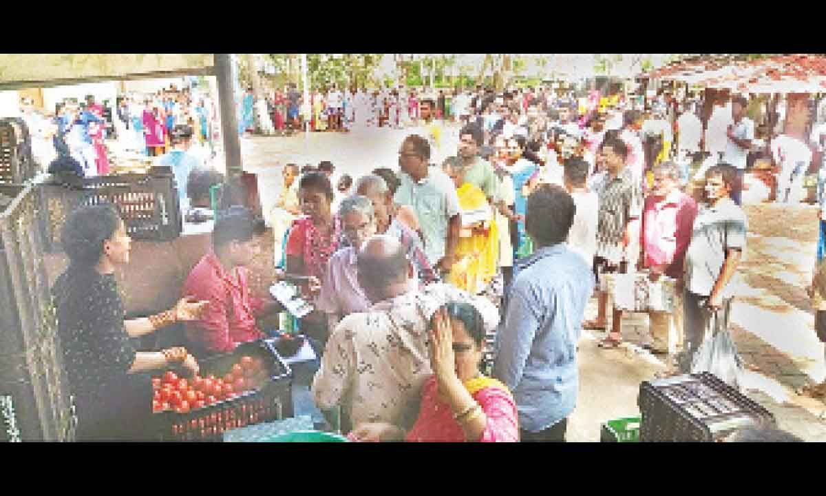 Big rush for tomatoes at rythu bazars