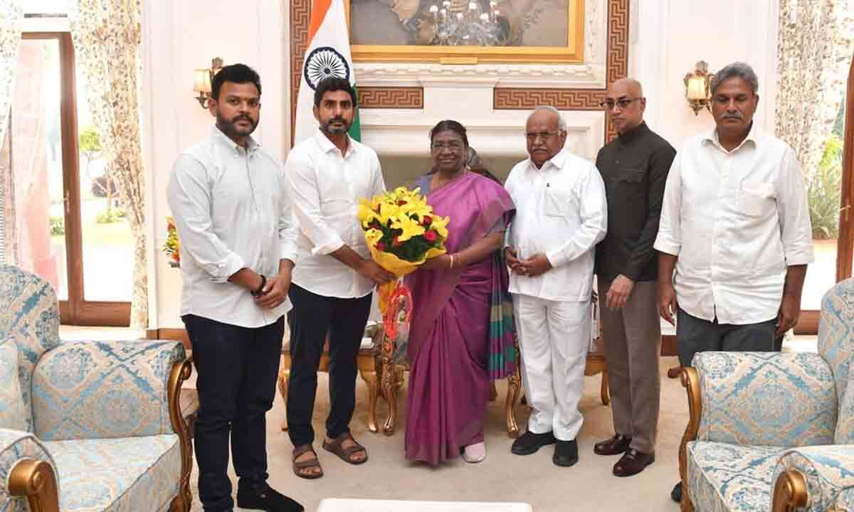 Nara Lokesh, TDP MPs meet President Draupadi Murmu, complains about the illegal arrest of Naidu