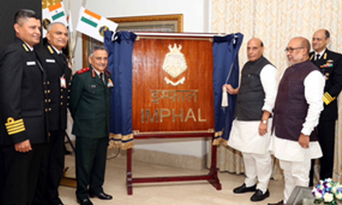 Defence minister unveils crest of stealth guided missile destroyer ‘Imphal’