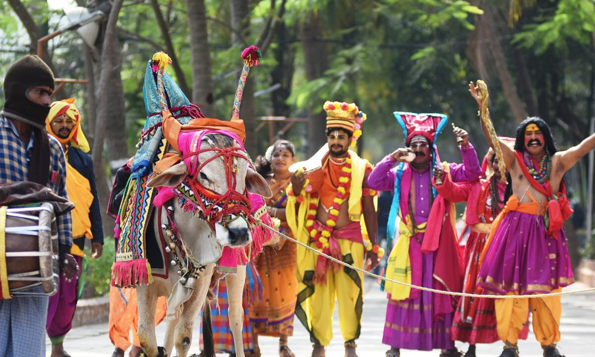 A traditional bull Gangireddulu Group and Haridasulu group) performance ...
