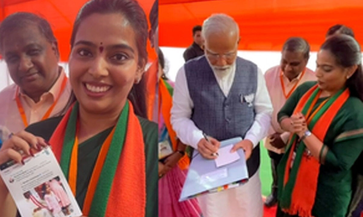 In Telangana, PM Modi gives autograph on photo of girl who sang a song ...
