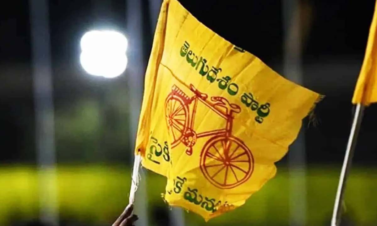 TDP flags flutter at Rushikonda buildings