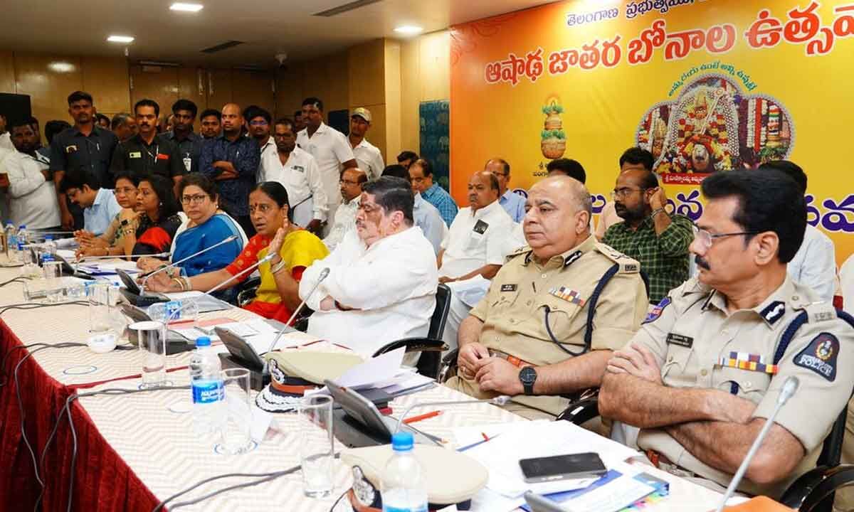Minister Konda Surekha oversees arrangements for decennial Bonalu festival