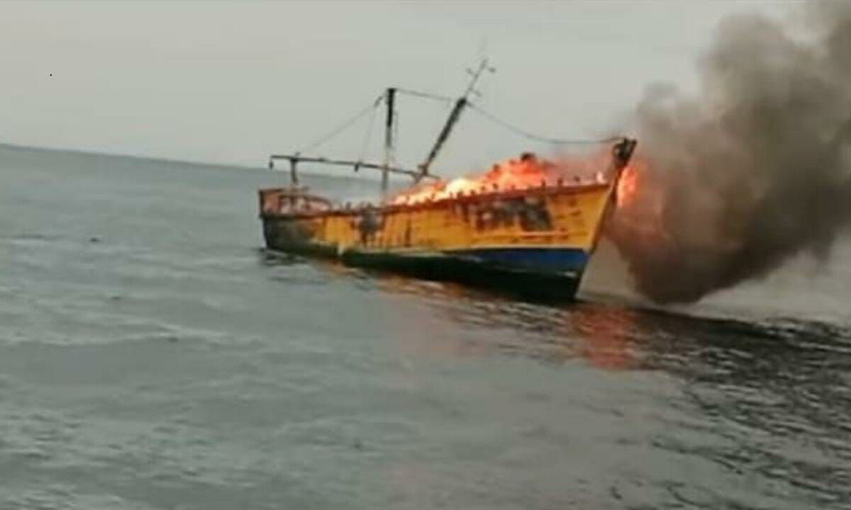 Fishing boat catches fire mid-sea