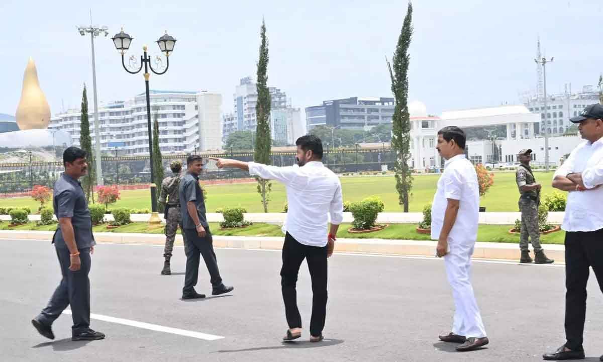 CM Revanth Reddy Inspects Progress of Telangana Mother Statue Installation