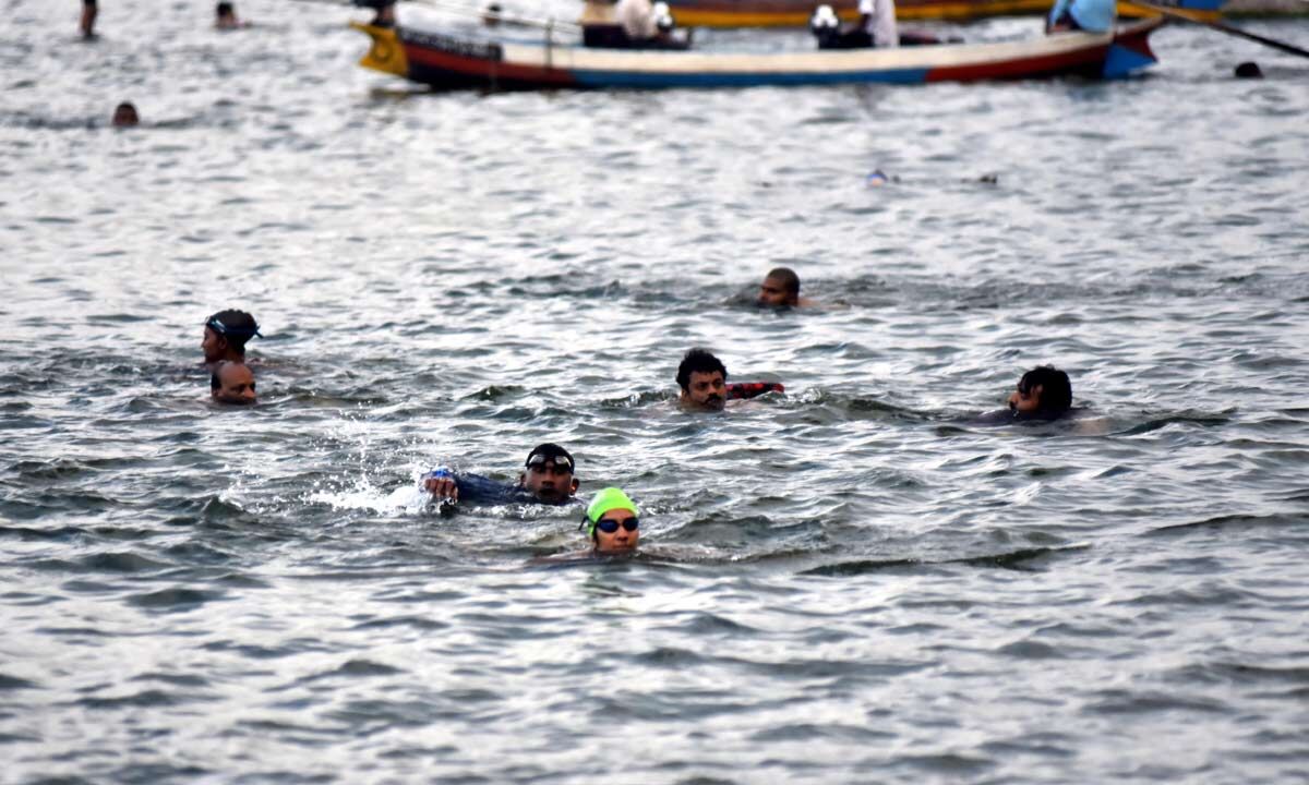Krishna River cross swimming competitions organised