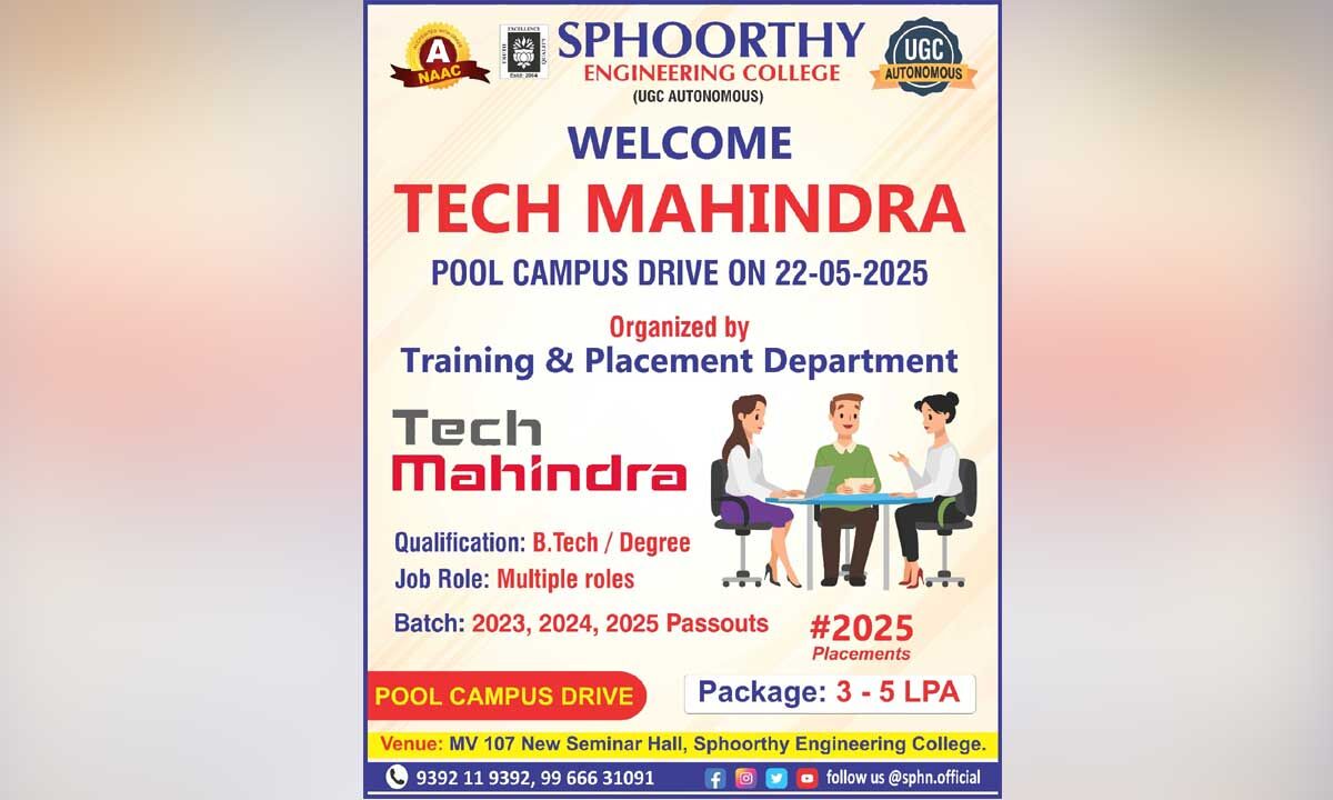 Tech Mahindra Pool Campus Placement Drive Atsphoorthy Engineering College