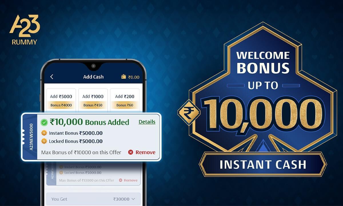 A23 Rummy Offers a Welcome Bonus up to INR 10,000