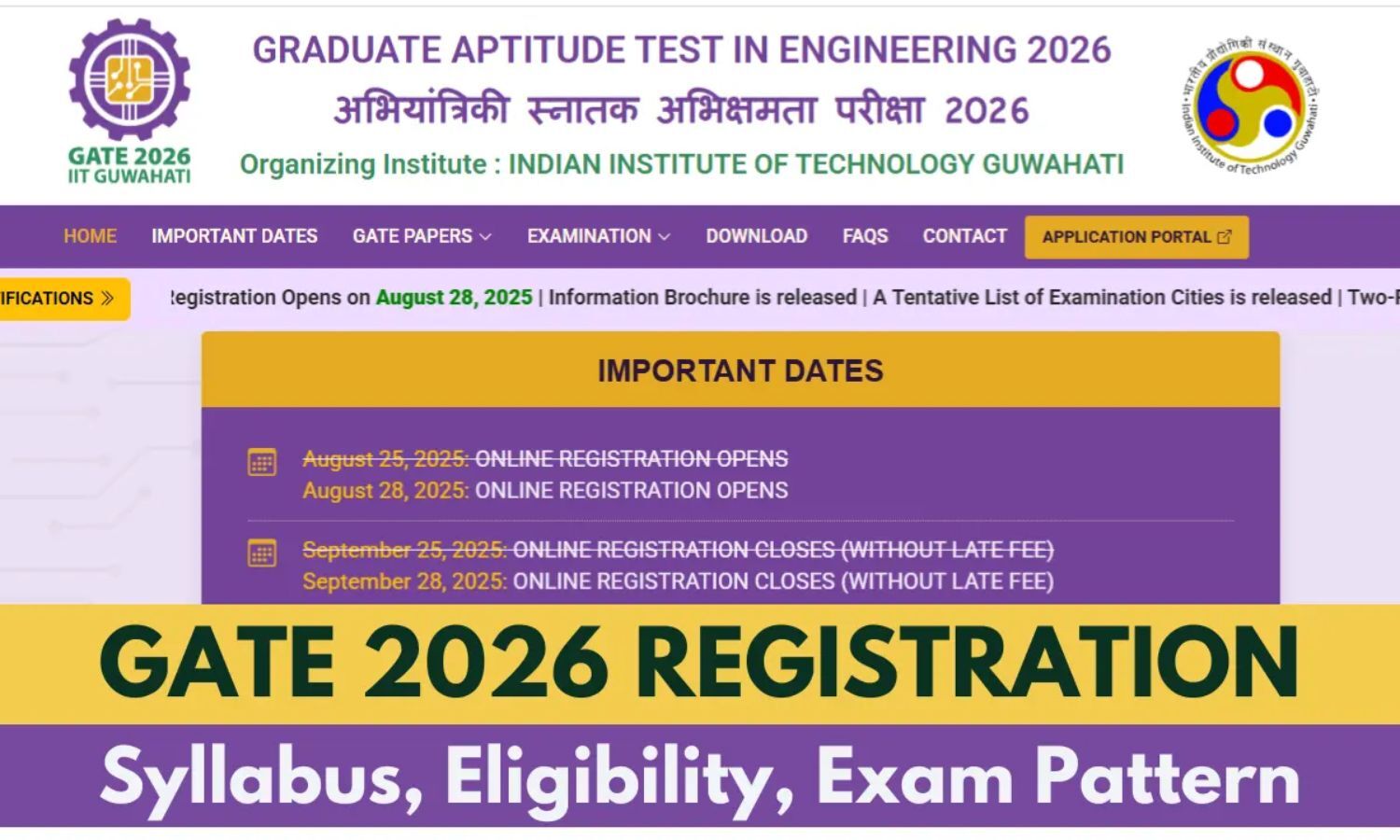 GATE 2026 Registration Open: Apply Online at IIT Guwahati – Exam Dates ...
