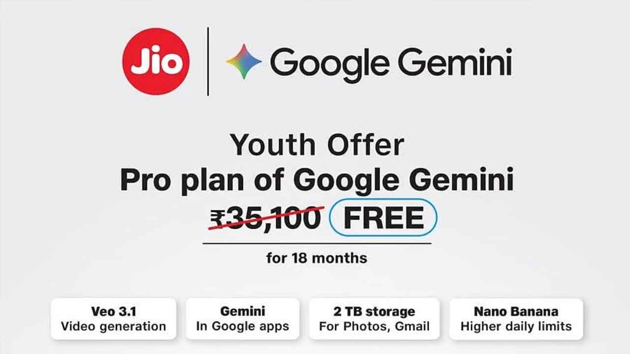 Jio Offers 18-Month Free Google AI Pro Subscription Worth ₹35,100 for ...