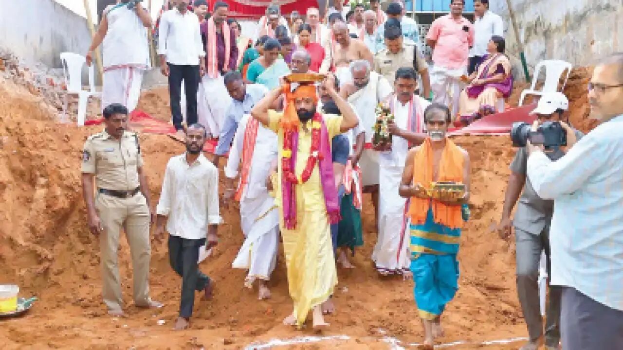 Stone laid for reconstruction of temple at Nunna