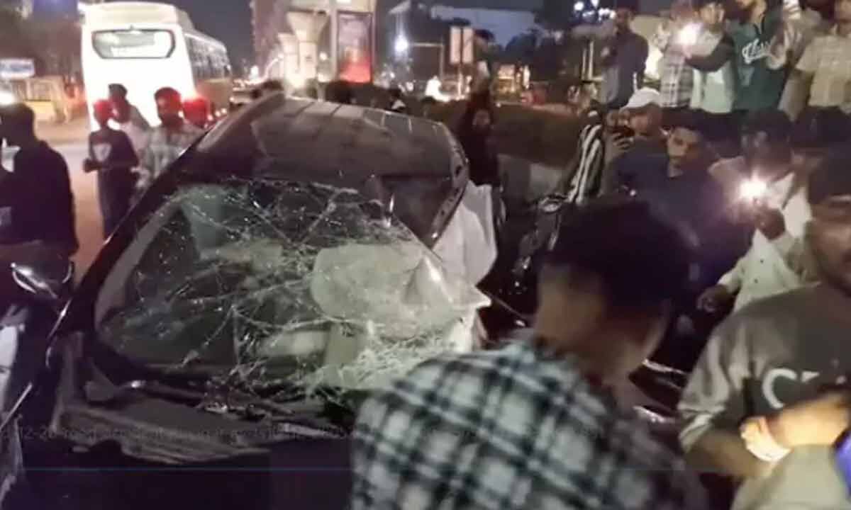 Car Collides with Parked Lorry in LB Nagar, Two Injured