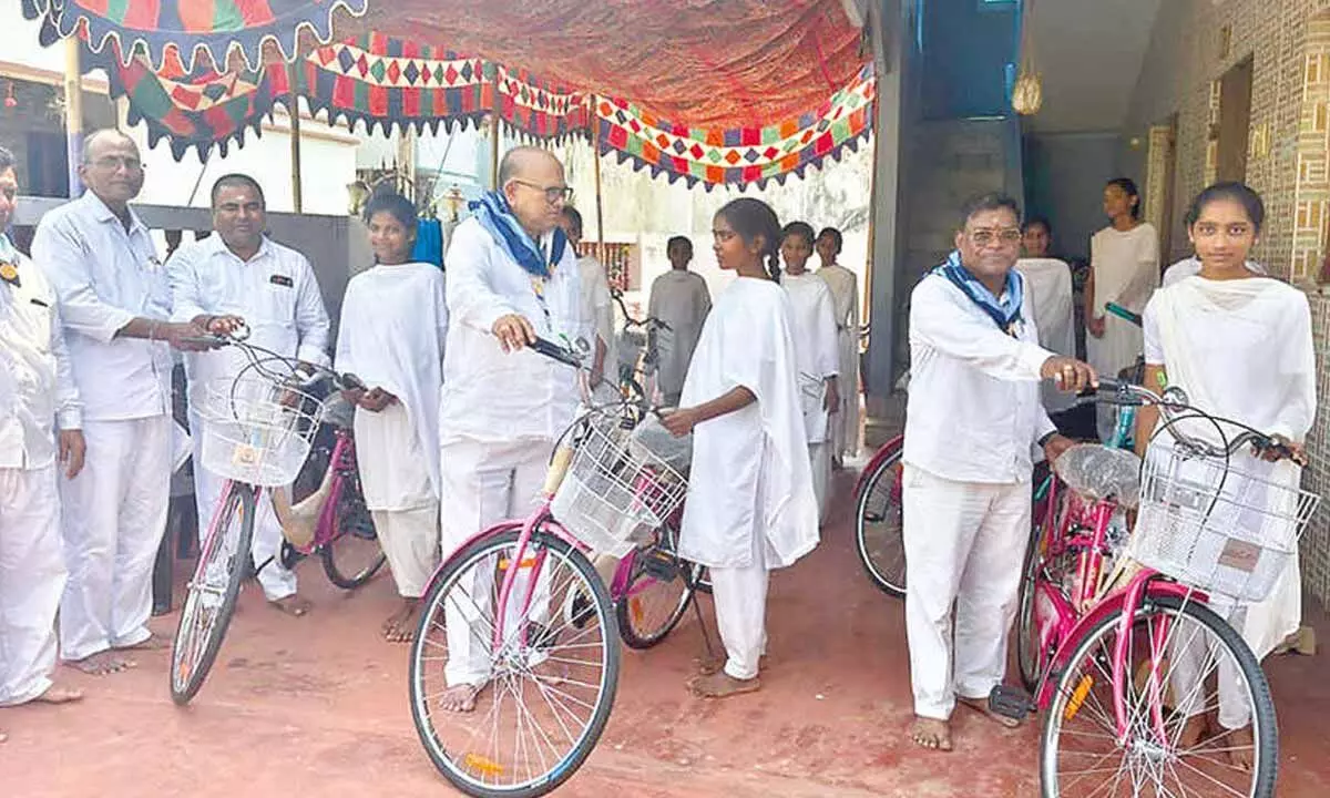 Rural school girls in Koyyapeta receive bicycles