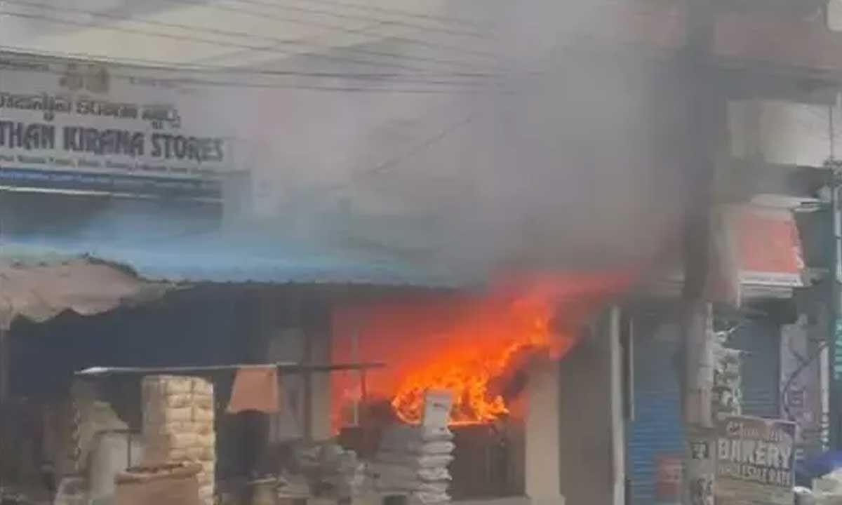 Fire breaks out at a shop in Gajuwaka of Visakhapatnam