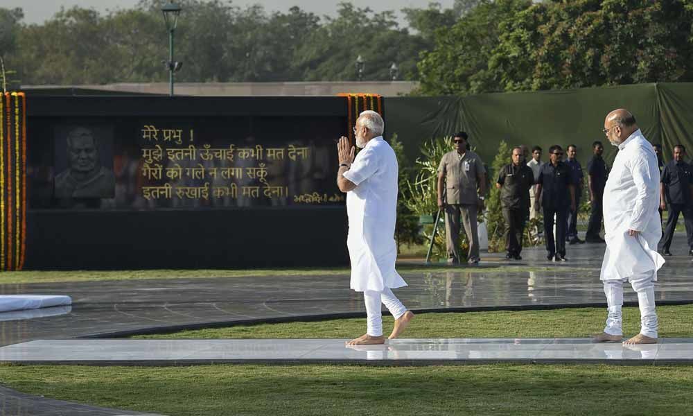 PM Modi pays tribute to Atal Bihari Vajpayee at Atal Samadhi Sthal
