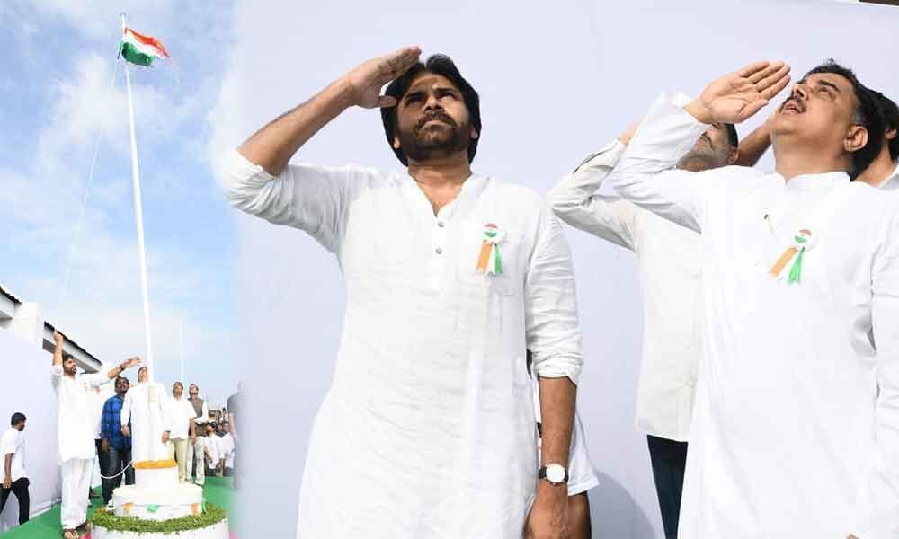 Pawan Kalyan hoisted national flag at JSP office